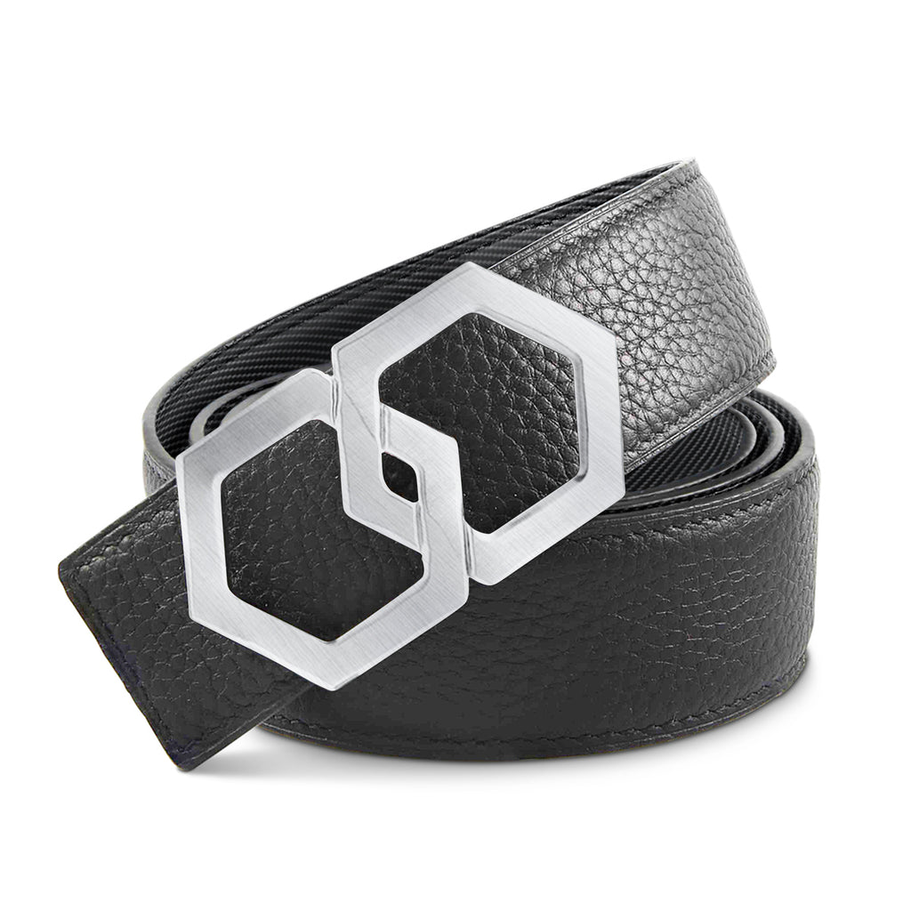 Men's Belt | Black Leather with Silver Buckle| LP 680 METALE | Hextie ...