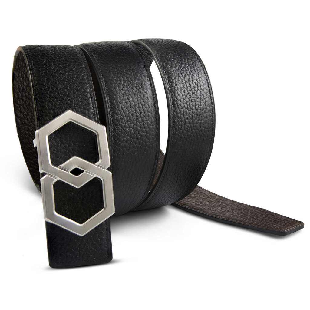 Men's Belt | Black Leather with Silver Buckle| LP 680 METALE | Hextie ...